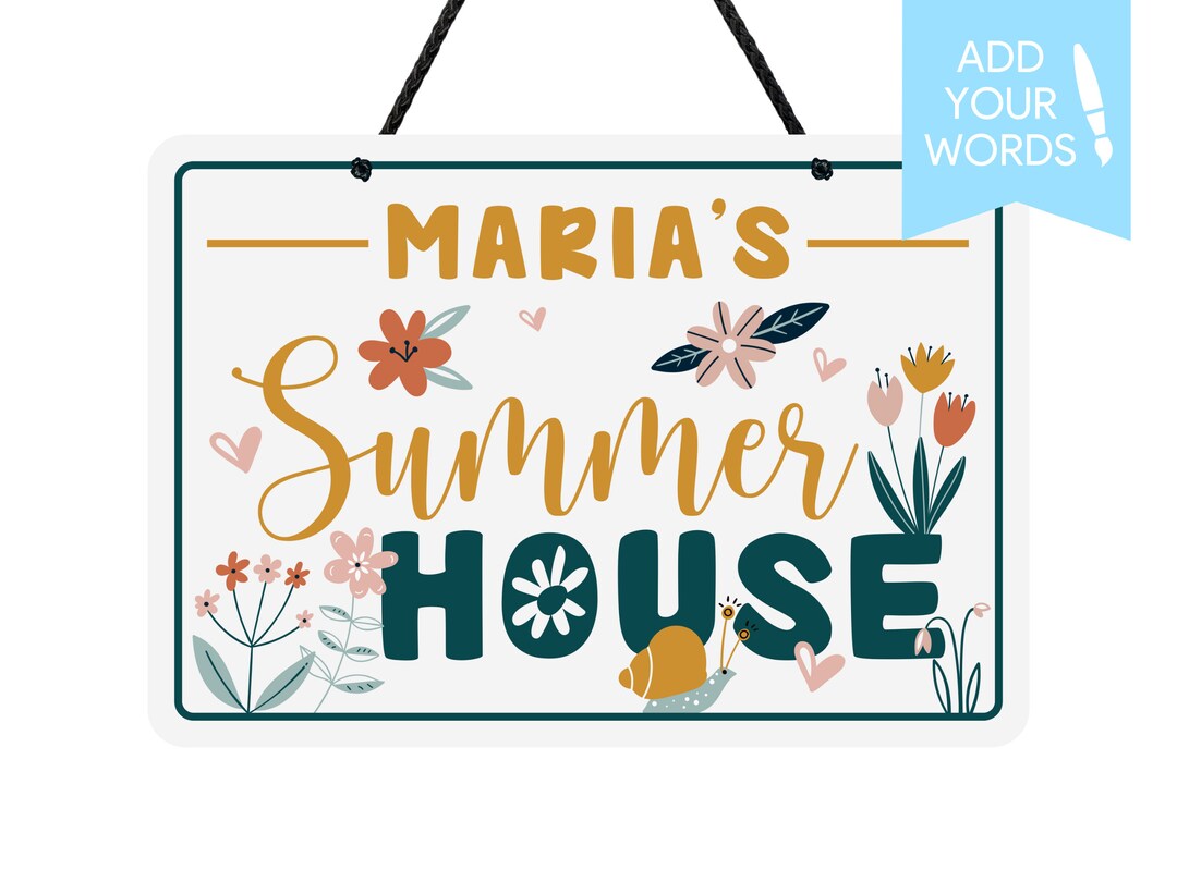Personalised name Summer House Outdoor Indoor Garden Hanging Metal Sign ...