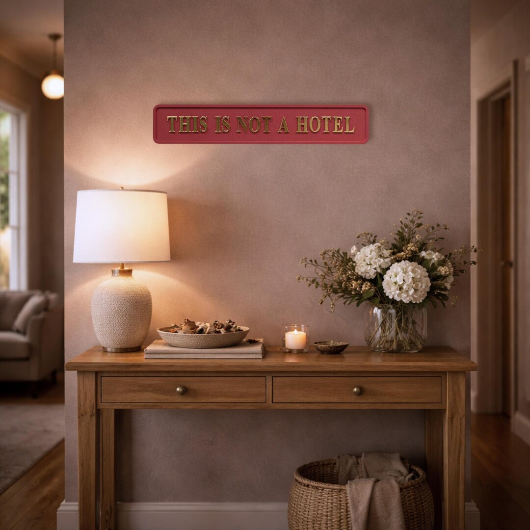 This is Not A Hotel- Red & Gold Foil Sign | Stylish Home Decor - Etsy