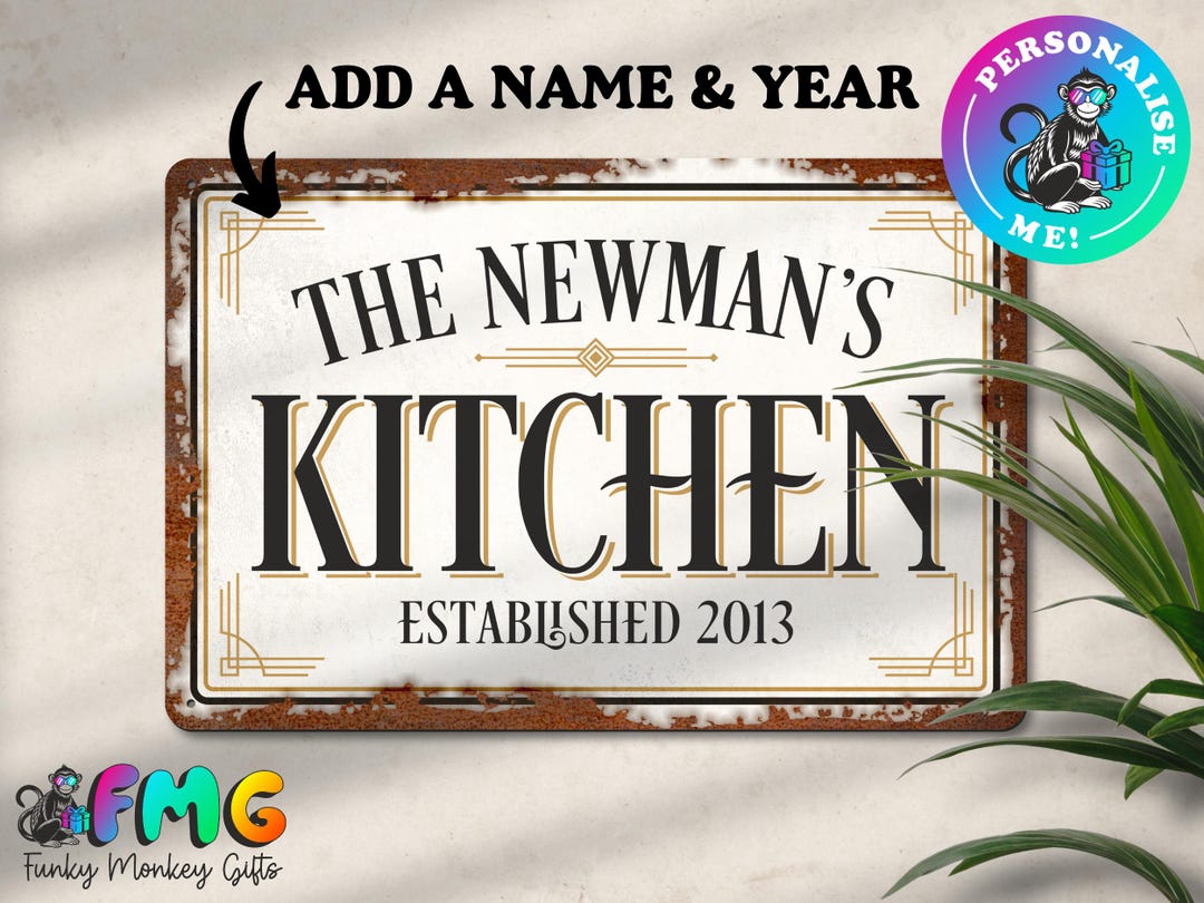 Personalised Family Kitchen Sign, Rustic Printed Metal - Etsy