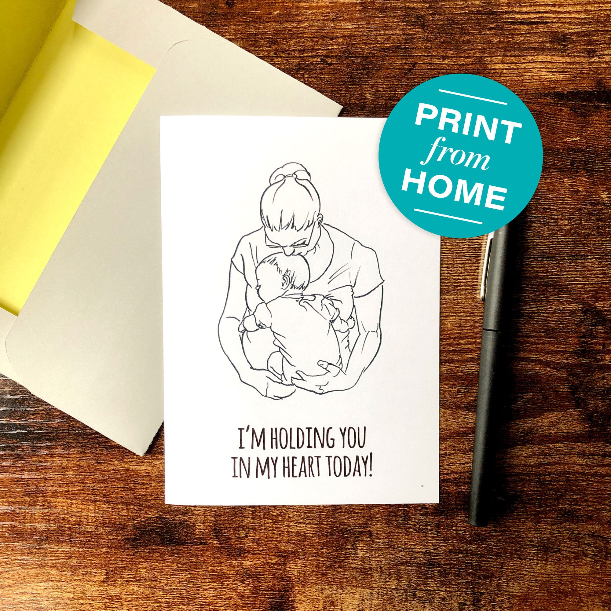 Printable Card With Line Drawing of Mom Hugging Baby includes - Etsy