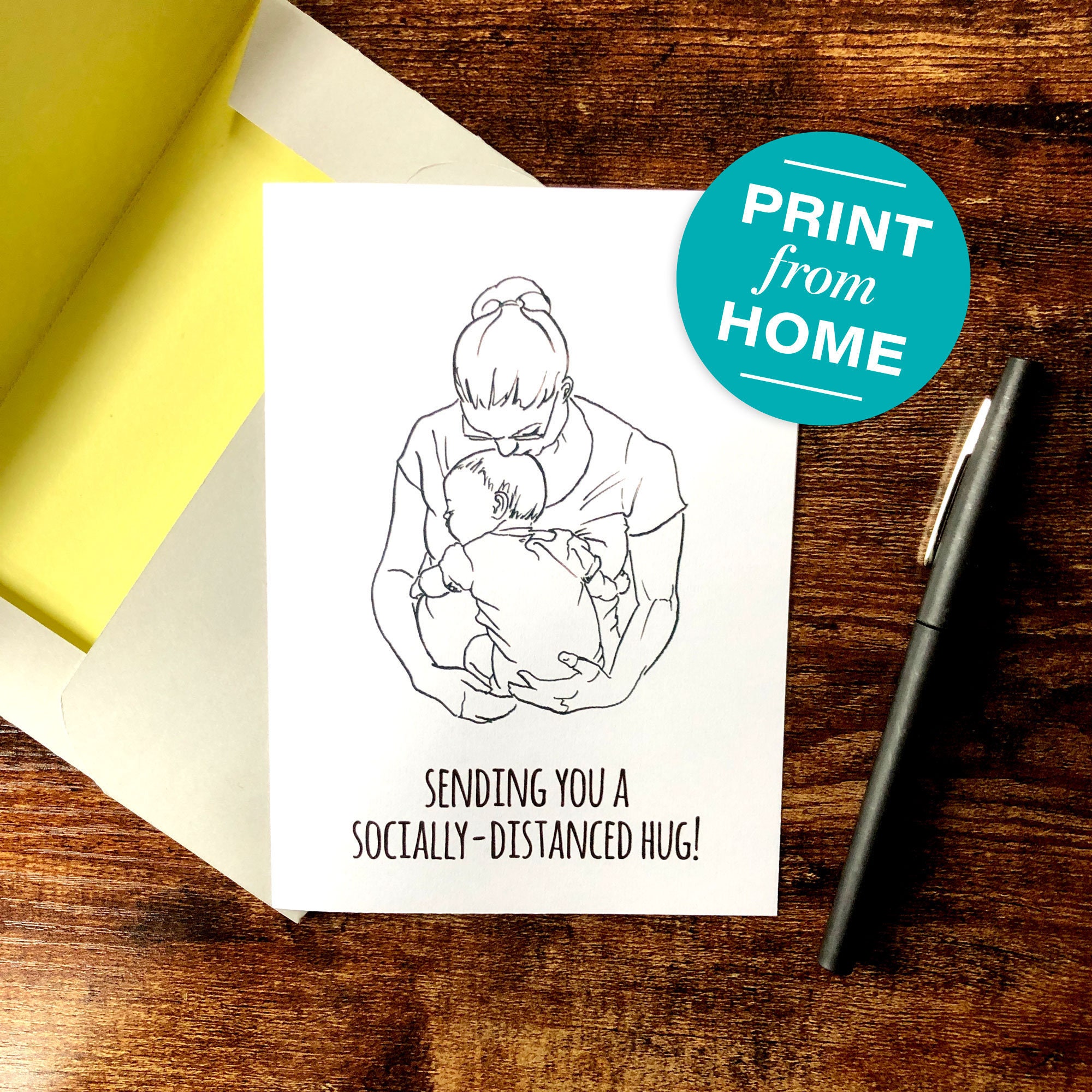 Printable Social Distance Hug Card With Hand-drawn Art - Etsy