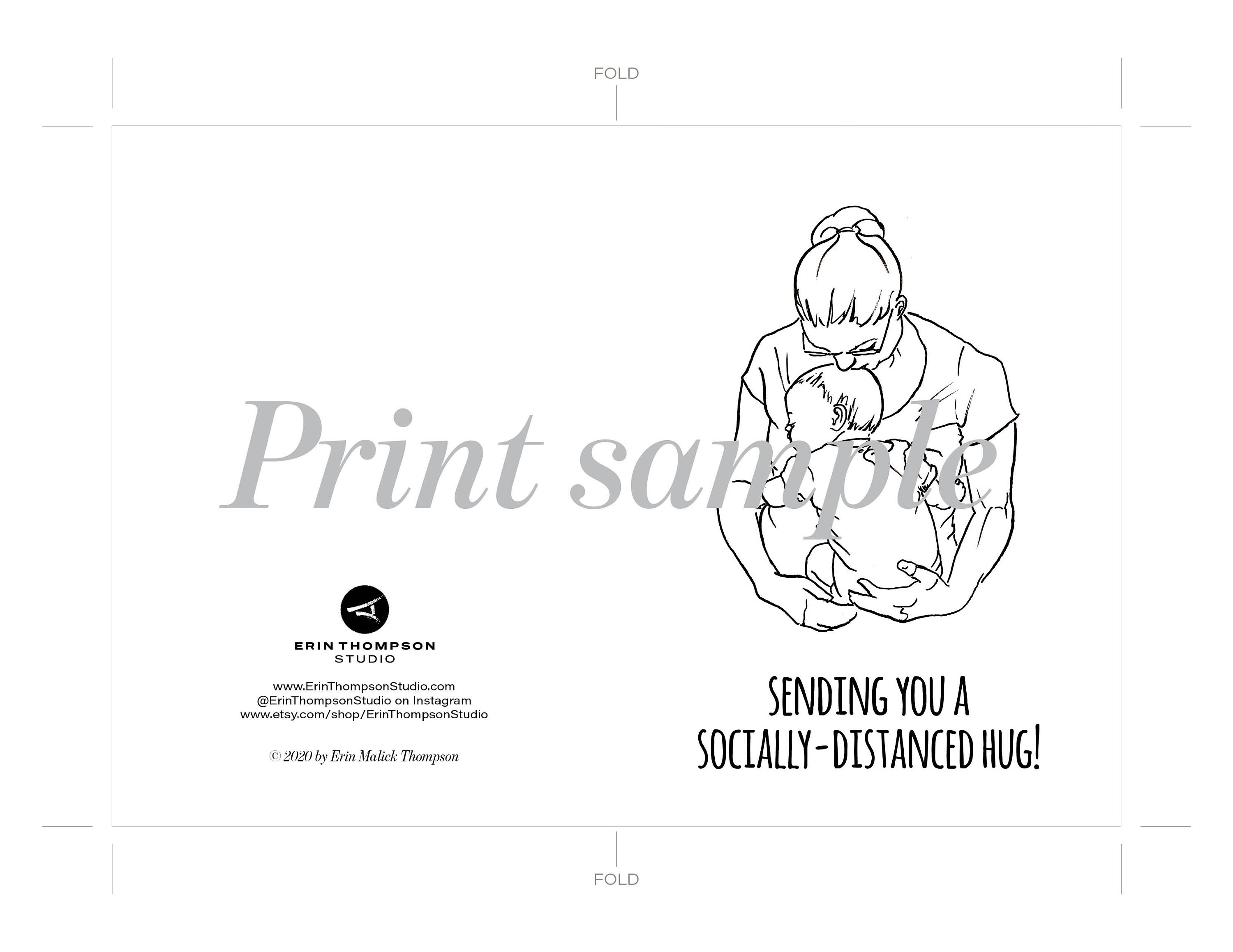 Printable Social Distance Hug Card With Hand-drawn Art (includes Free ...