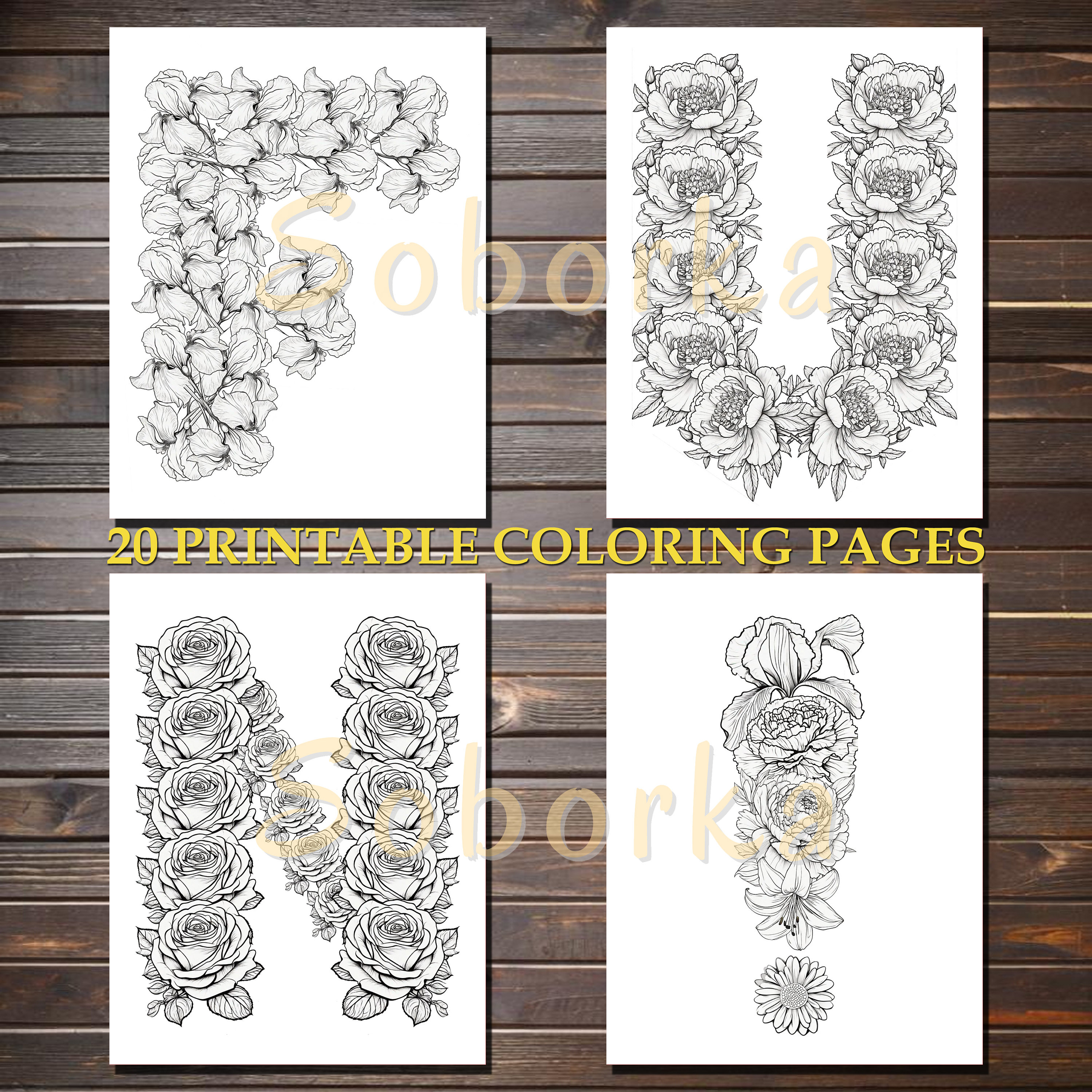 20 Flowers Arrangements Coloring Pages, Floral Coloring Page, Floral ...