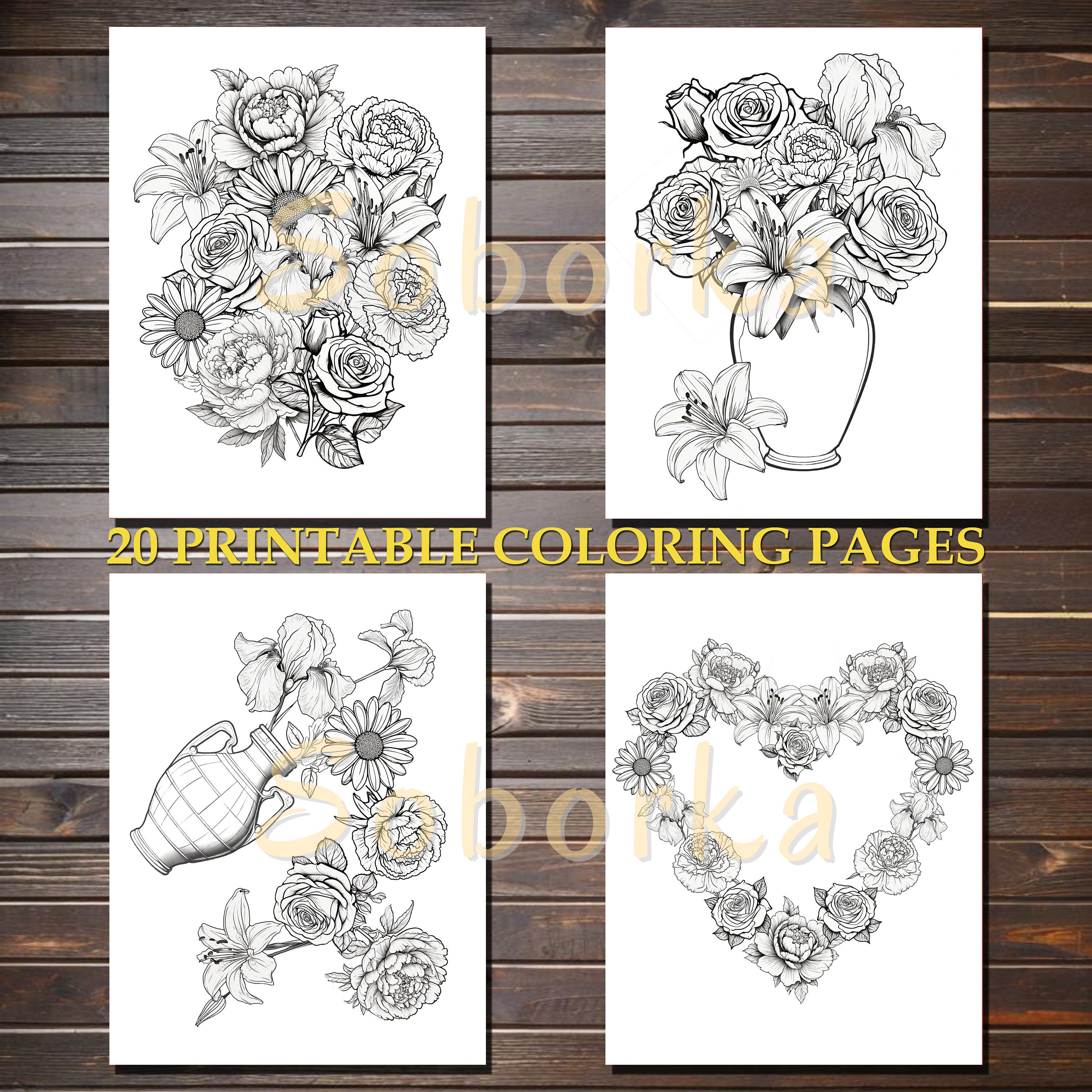 20 Flowers Arrangements Coloring Pages, Floral Coloring Page, Floral ...