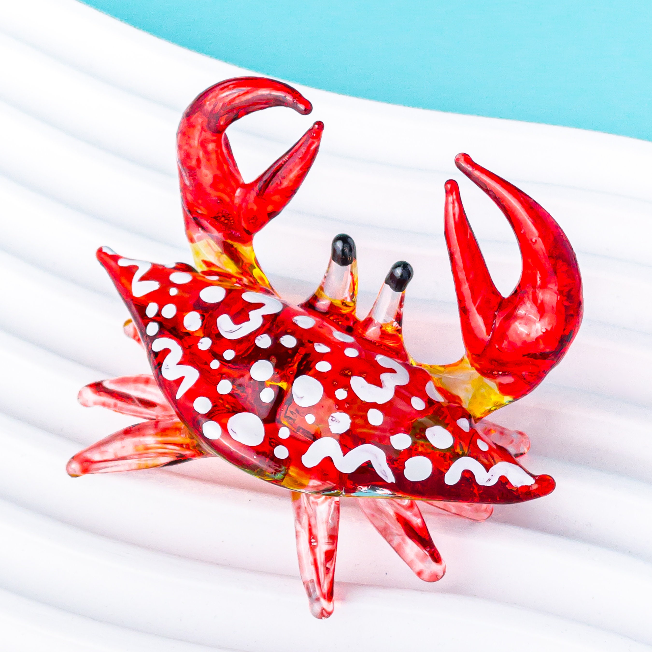 Thai Handmade-handcraft Minimal Art Painted Crab Blown Glass red ...