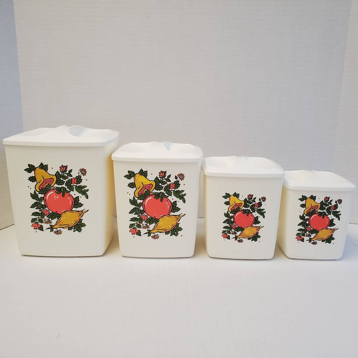Vintage MCM Retro 60's Canister Set Mushrooms Tomatoes - Etsy