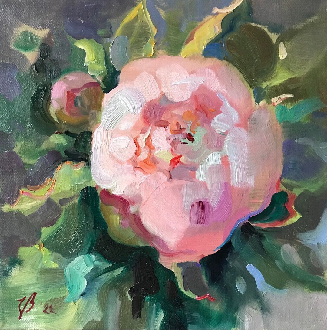 Pfingstrose Ölbild Original Gemälde hell rosa Blumenbild gerahmt. Fine ...
