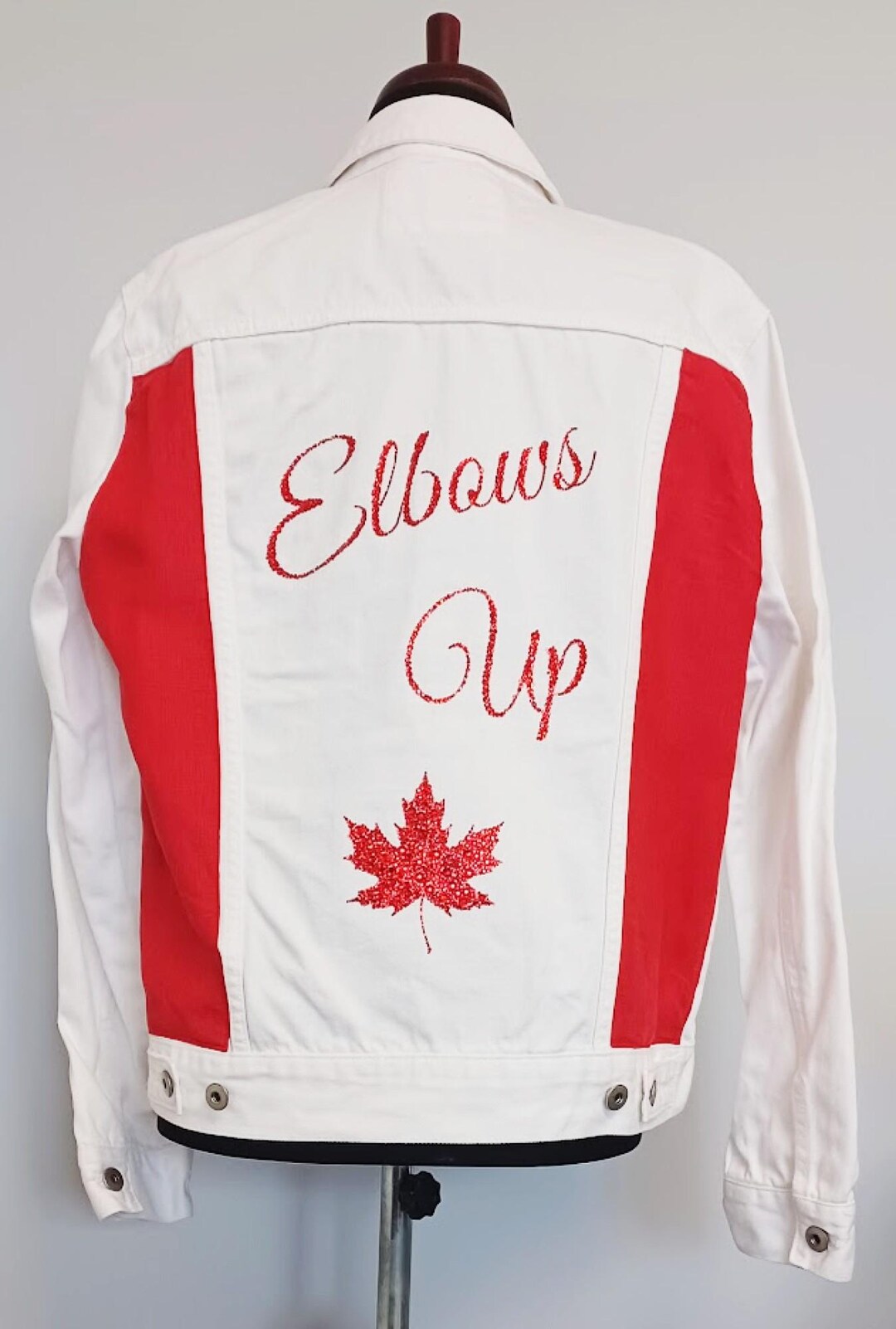 Elbows up Denim Jacket, White Button up Jacket, Linen Side Panels ...