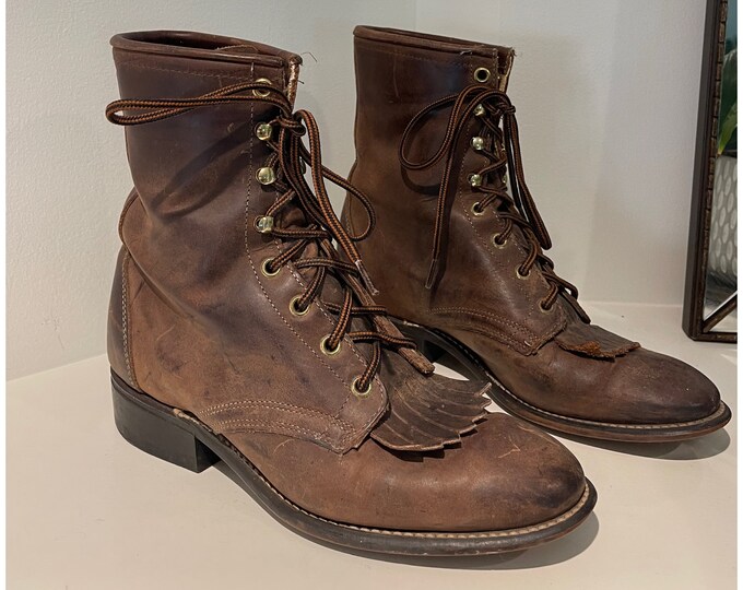 Vintage Laredo Roper Boots/brown Leather Lace up Kiltie - Etsy