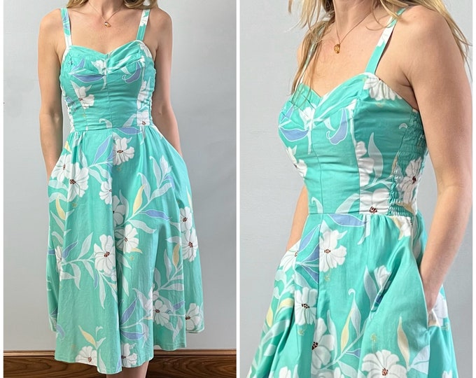 Vintage 70s Hawaiian Sundress/1970s 80s Fun Fashions Andrade Floral ...