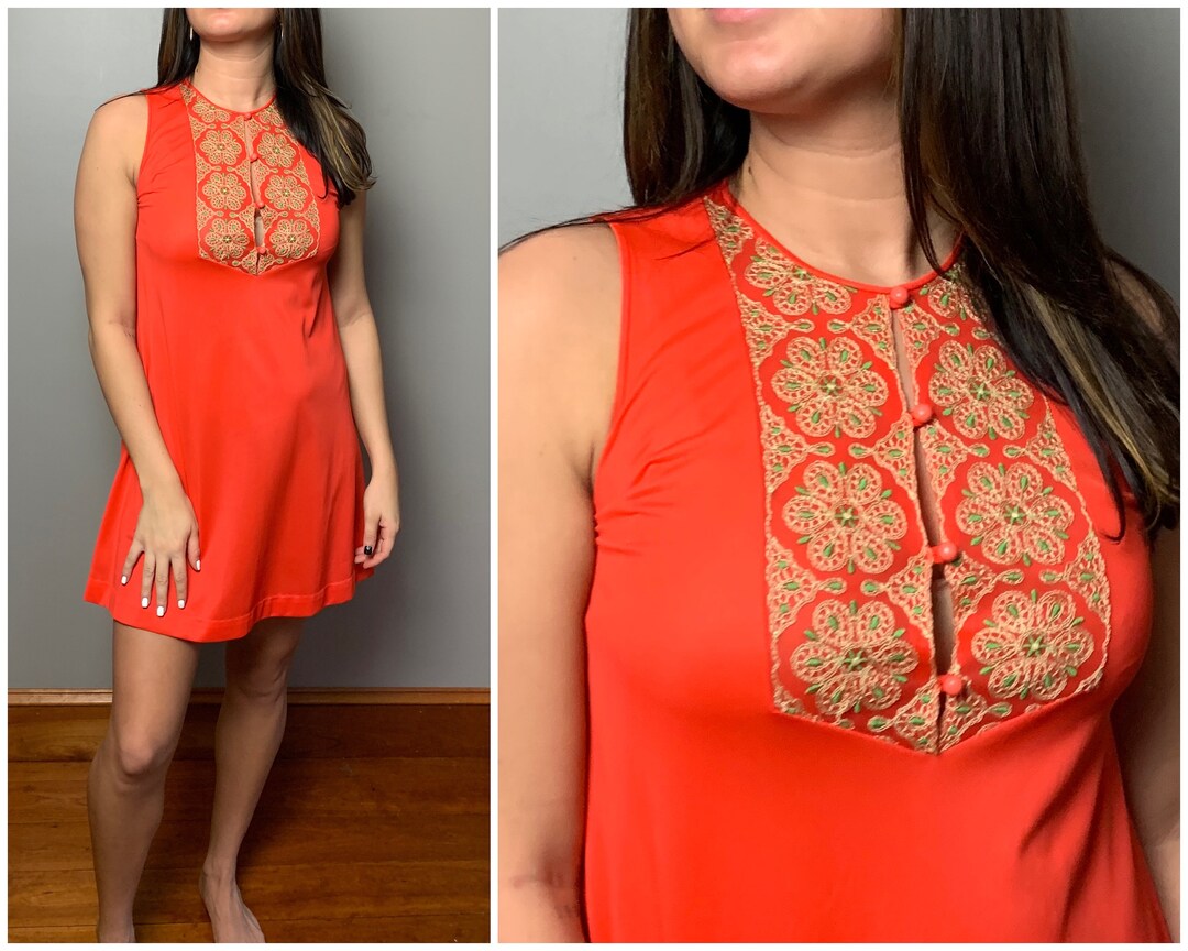 Vintage 60s Embroidered Nightie/1960's Gossard Artemis Orange Citrus ...