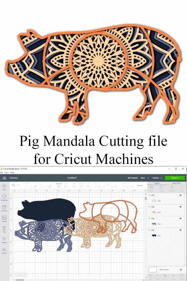 3D Layered Pig Mandala SVG File Layered Cut File 4 Layers - Etsy