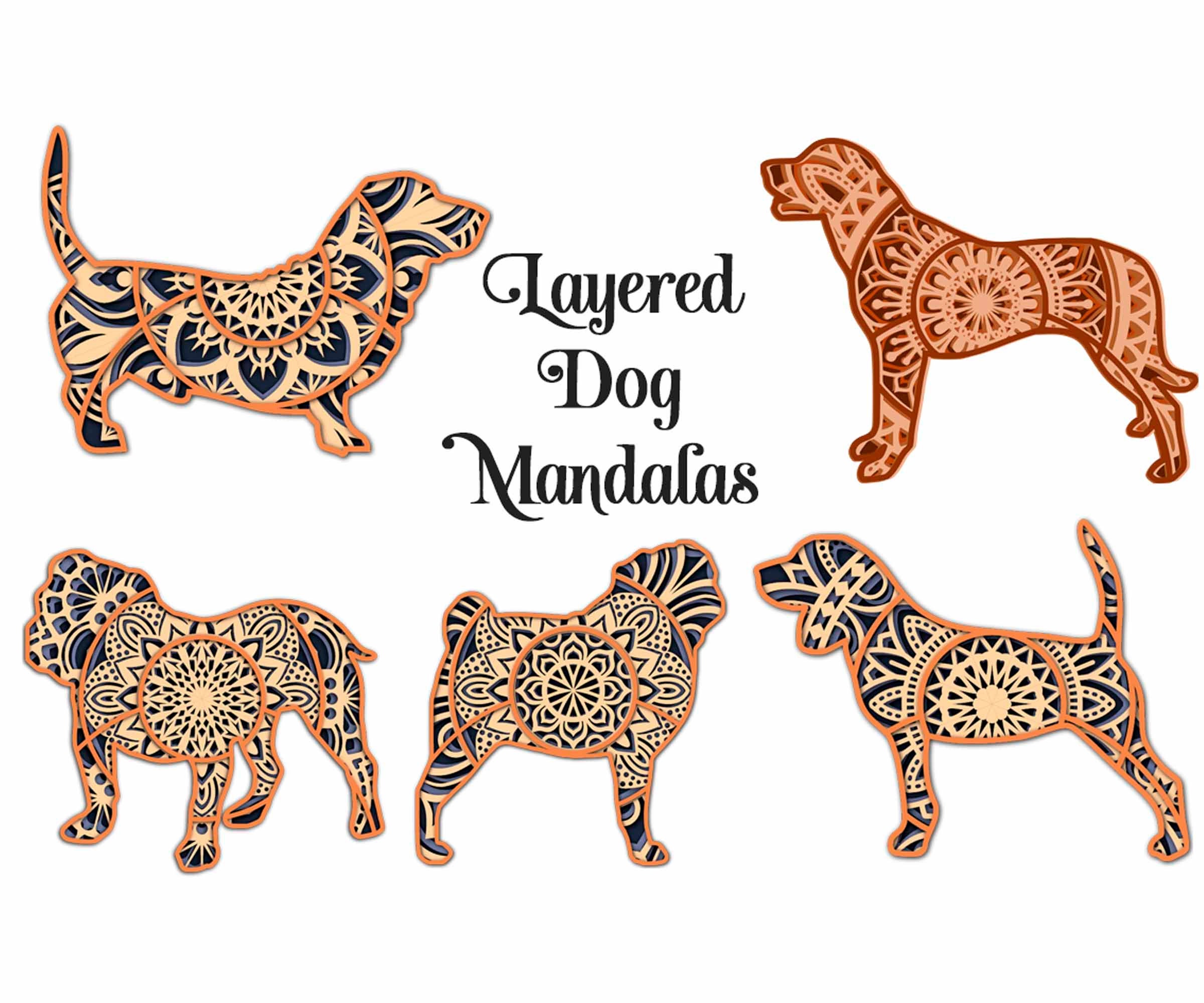 Dog Mandala SVG Layered Mandala Bundle Volume 1 5 Dog Breeds | Etsy