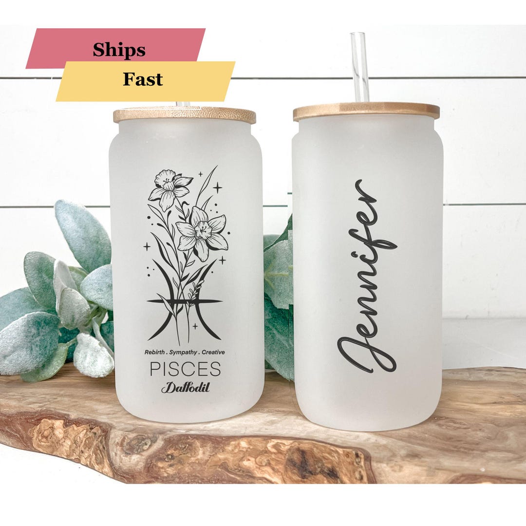 Pisces Birth Flower Iced Coffee Cup: Personalized Zodiac Tumbler - Etsy