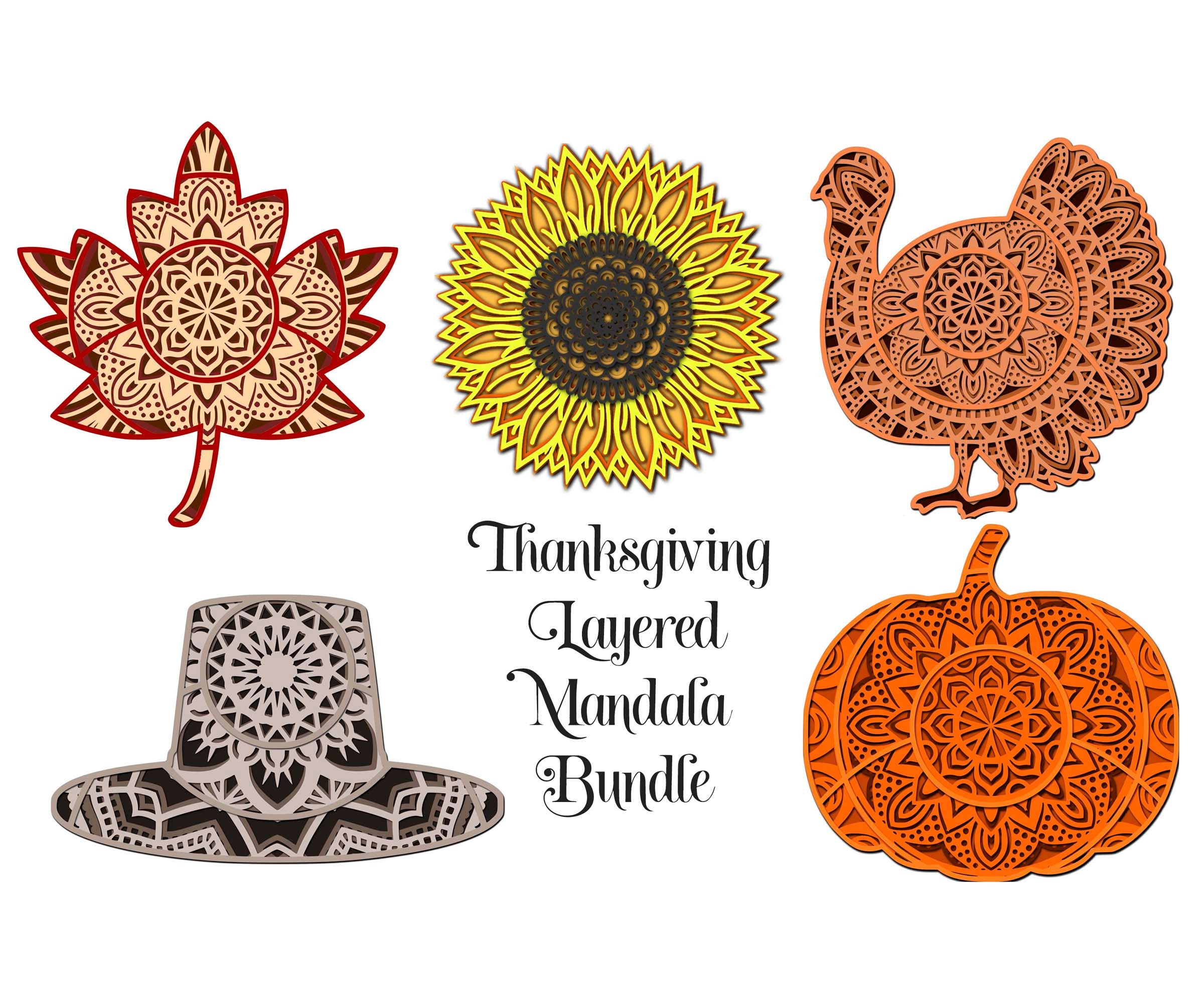 Thanksgiving SVG Layered Mandala Bundle 5 Designs Turkey | Etsy