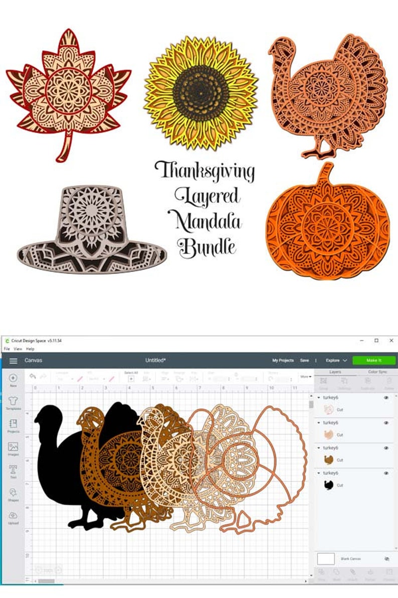 Thanksgiving SVG Layered Mandala Bundle 5 Designs Turkey - Etsy
