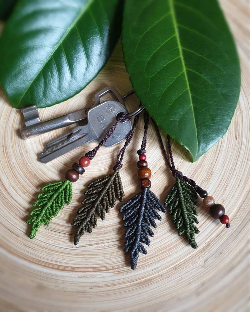 Macramé Keychain With Fern Leaf Mobile Phone Fob Pendant | Etsy