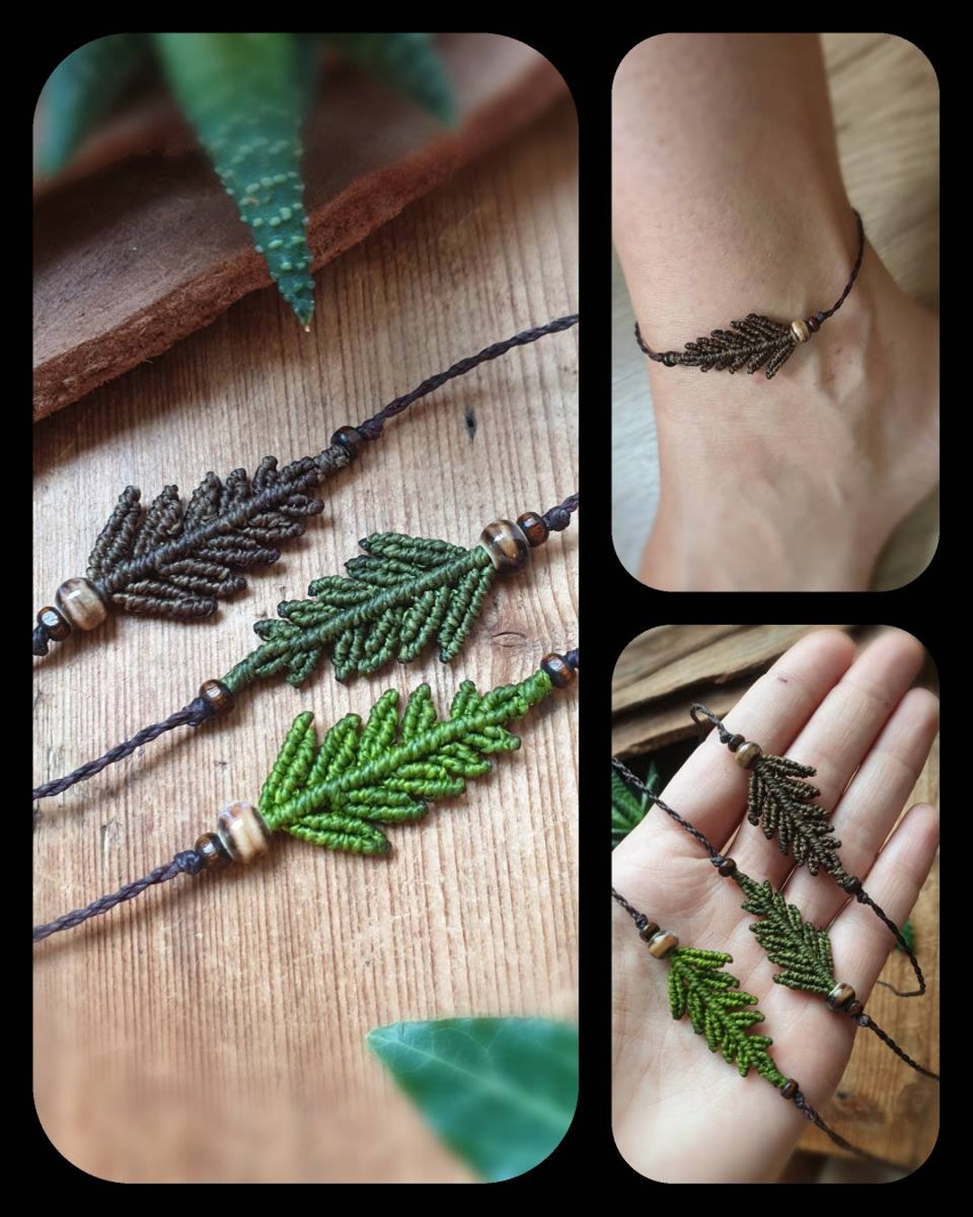 Fern Macrame Anklet With Fern Leaf // Foot Jewelry Forest - Etsy