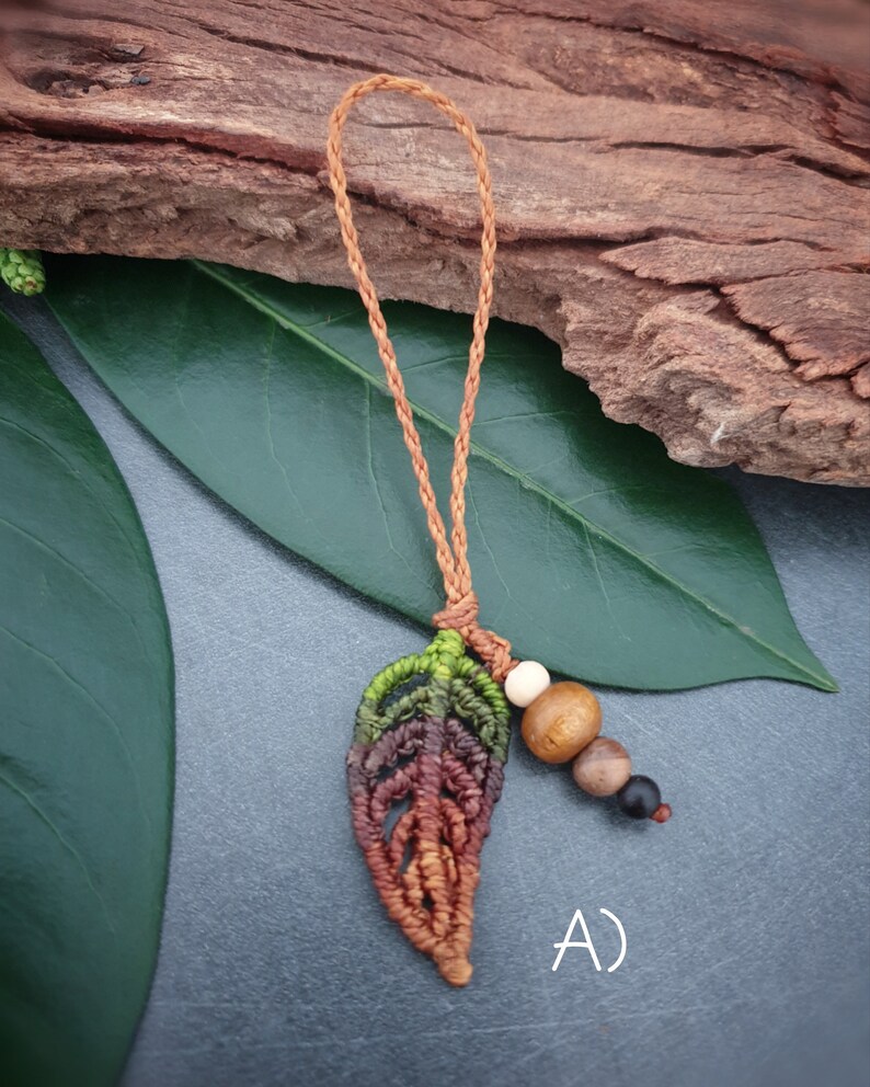 Macrame Keychain With Leaf // Natural Cell Phone Charm Pendant AUTUMN ...