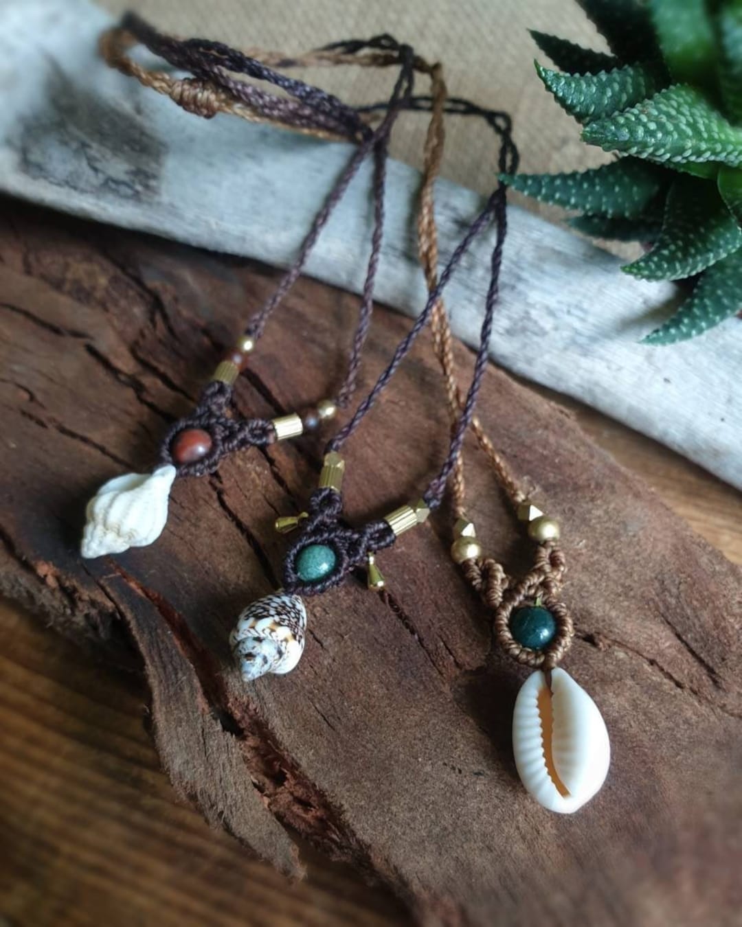 Macrame Shell Necklace With Semi-precious Stone Bead // Necklace With ...