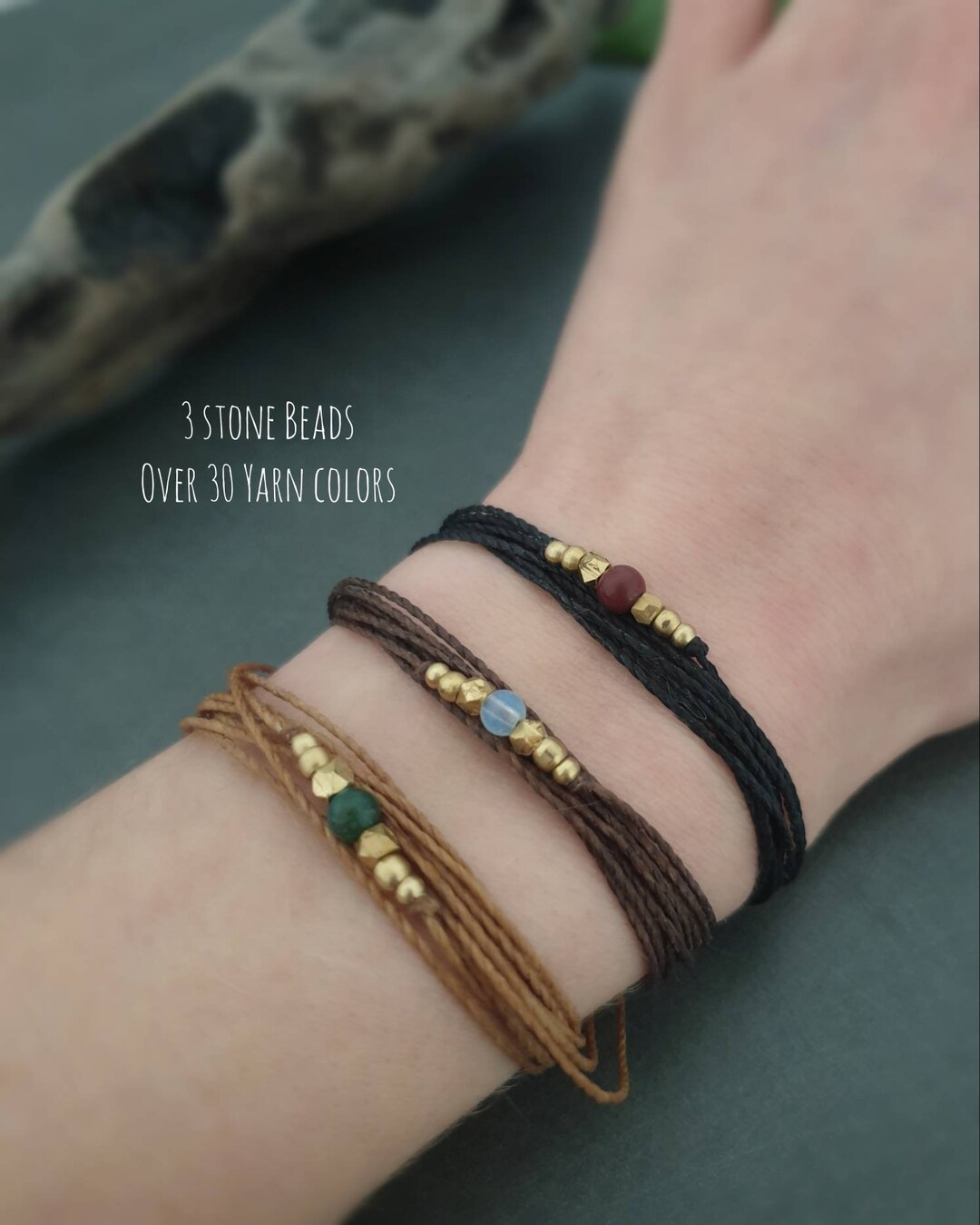 Macrame Bracelet Wrap Bracelet With Semi-precious Stone Bead // Moonstone Agate Jasper RAJA ...