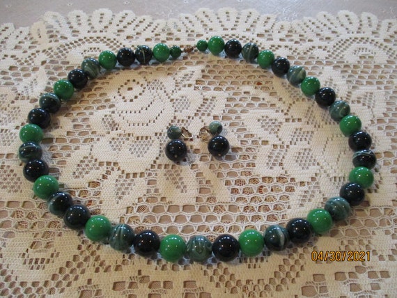 Shades of Green Vintage Bead Necklace W/ Matching Earrings | Etsy