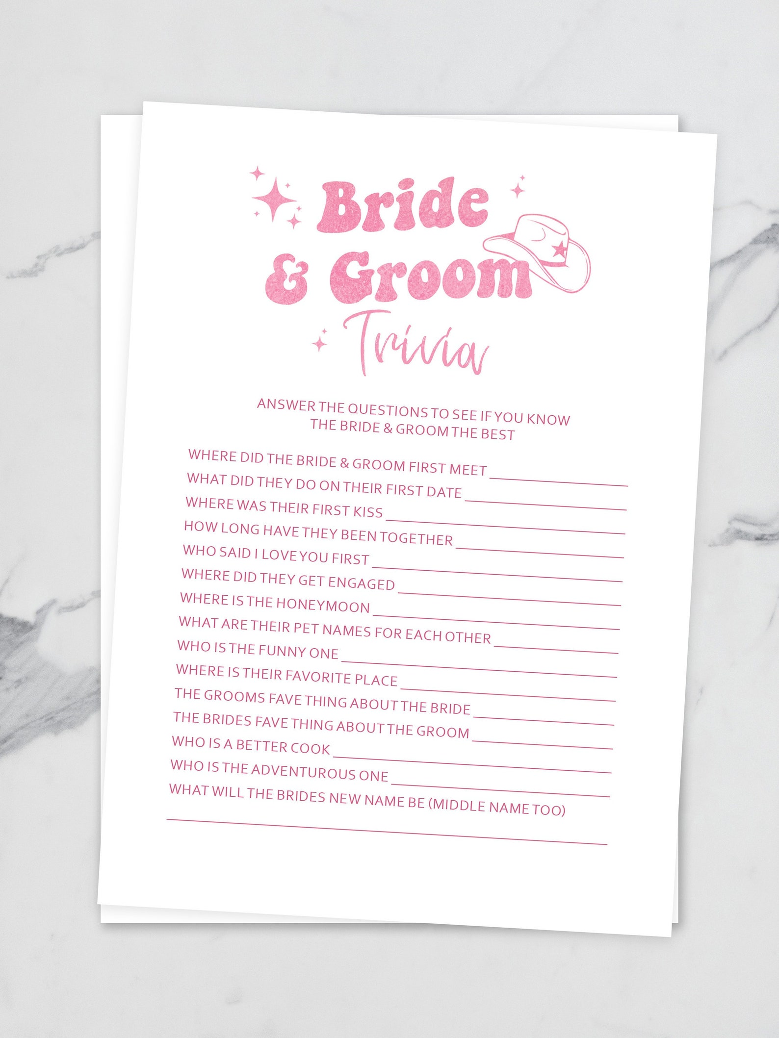 Bride & Groom Trivia, Bachelorette Party Game, Western Bachelorette - Etsy