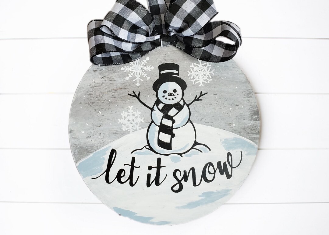 WINTER DOOR HANGER Let It Snow Wooden Holiday Decor Handpainted ...