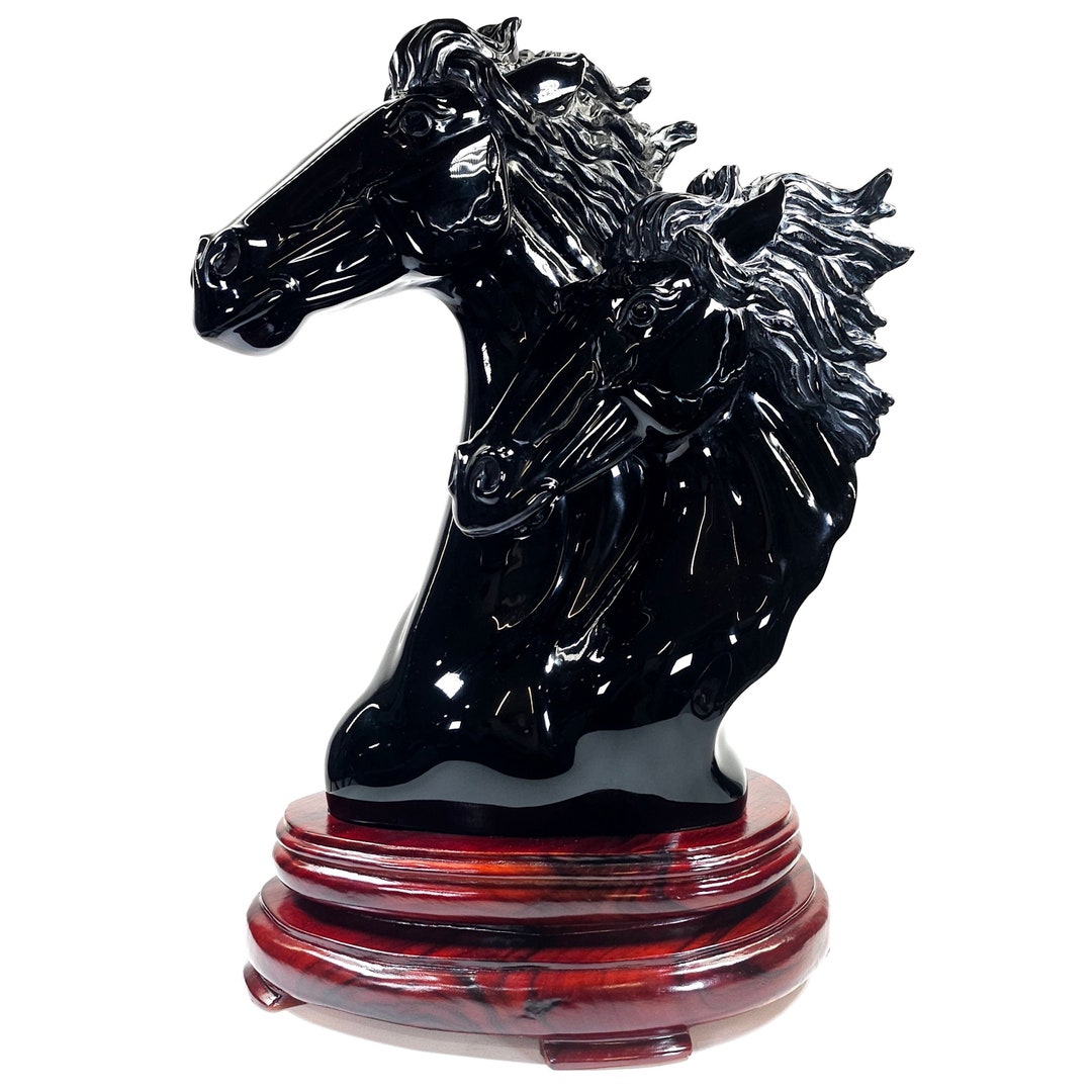 Horse Head Sculpture Large 54 Lbs Rare Obsidian Crystal Carved Double ...