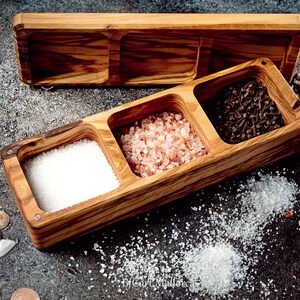 Large Salt Shaker With a Useful Lid and 3 Compartments of Olive Wood ...