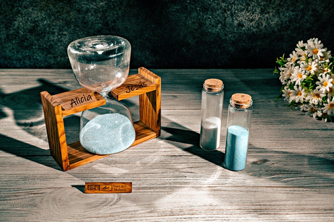 Handmade Olive Wood Hourglass - Wedding Unity Sand Ceremony Set With ...
