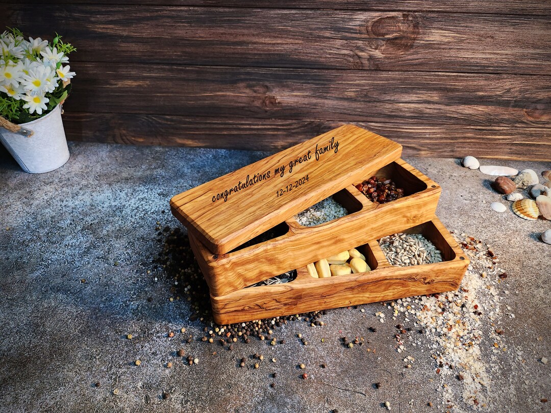 Handmade Olive Wood Salt Box, 6-compartment Spice Organizer - Etsy