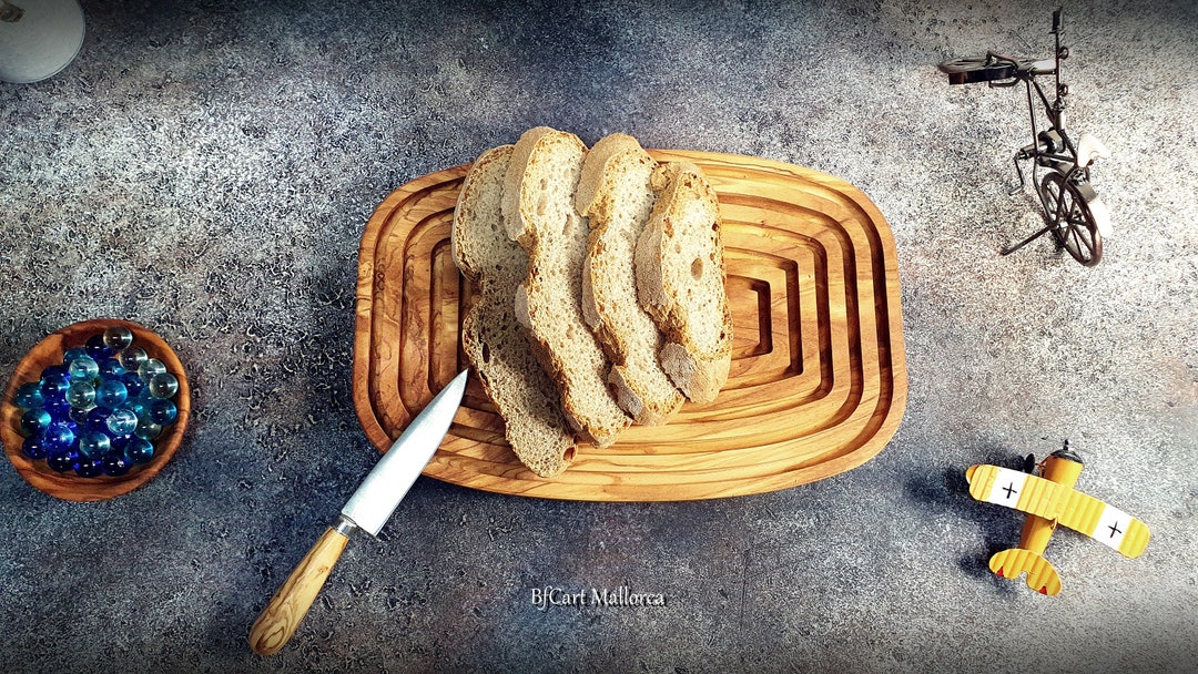 Olive Wood Bread Board With Crumb Tray | Handcrafted Artisan Cutting ...
