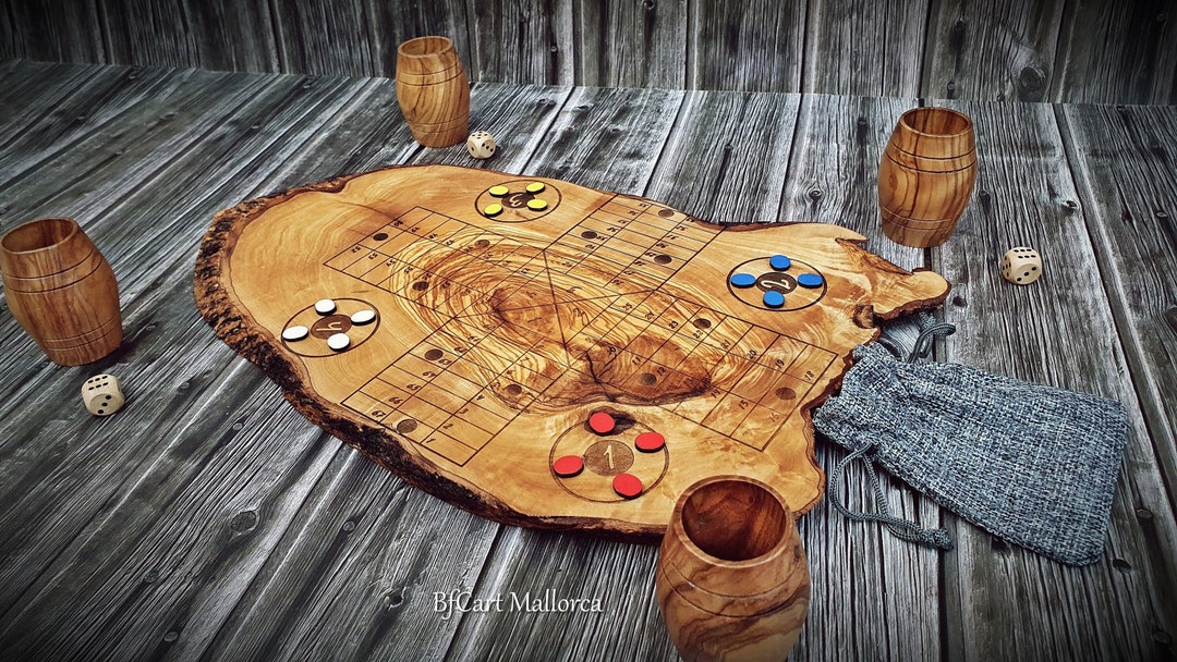 Custom Aggravation Board Game Ludo on Full Rustic Olive Wood Board ...