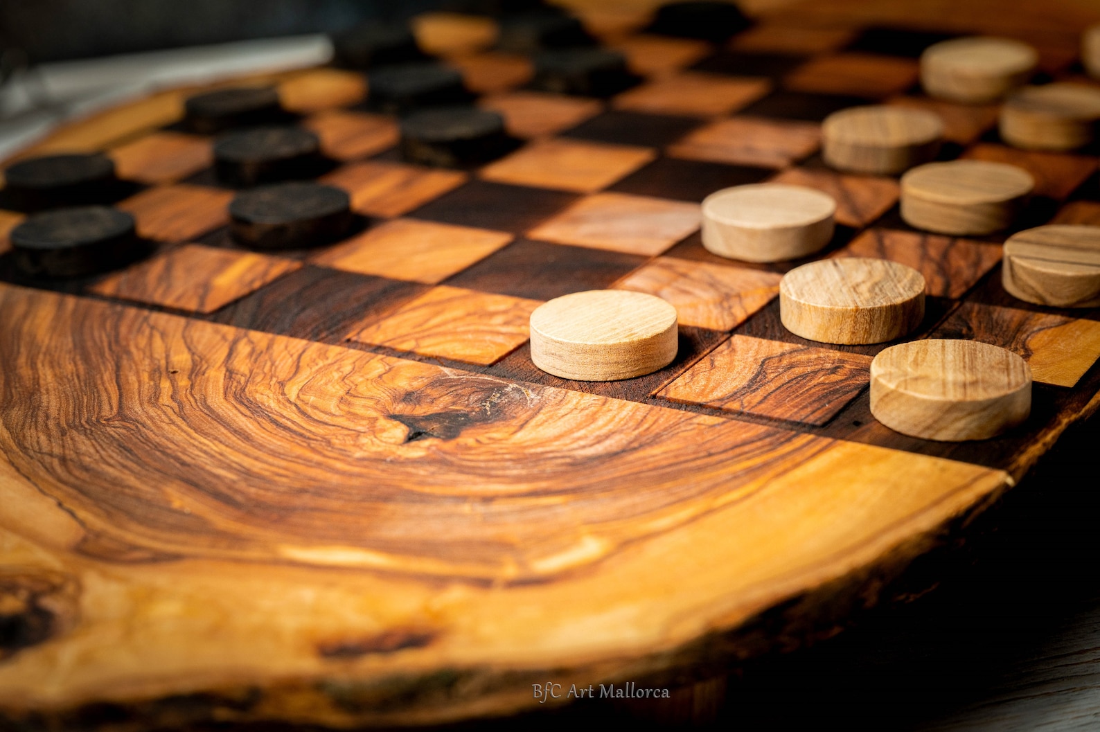 Handmade Checkerboard Live Edge Olive Wood, Checkerboard Rustic Wooden ...