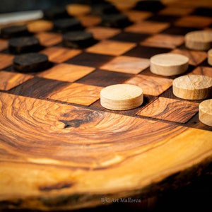 Handmade Checkerboard Live Edge Olive Wood, Checkerboard Rustic Wooden ...