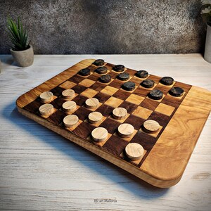 Handmade Olive Wood Checkers Board Game Set - Beautiful Rustic Design ...