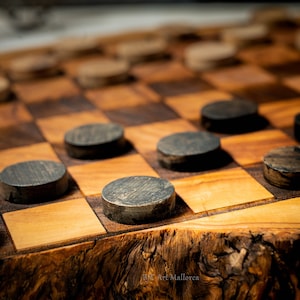 Handmade Checkerboard Live Edge Olive Wood, Checkerboard Rustic Wooden ...