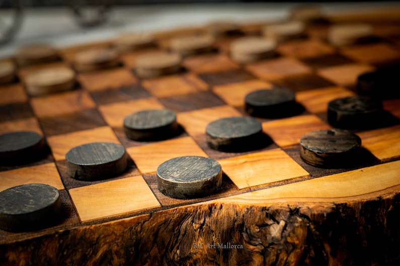 Handmade Checkerboard Live Edge Olive Wood, Checkerboard Rustic Wooden ...