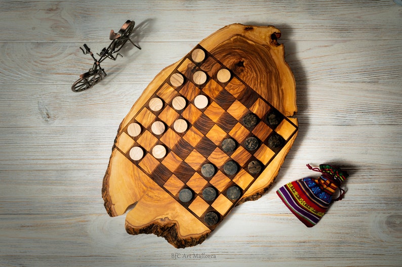 Handmade Checkerboard Live Edge Olive Wood Checkerboard - Etsy