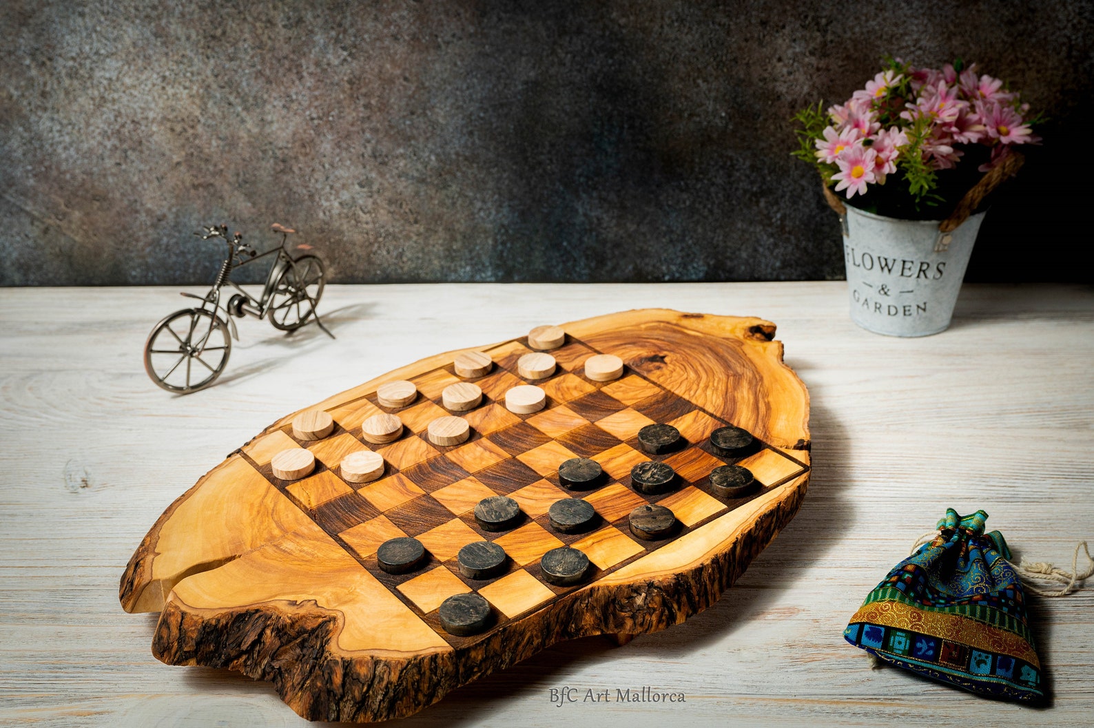 Handmade Checkerboard Live Edge Olive Wood, Checkerboard Rustic Wooden ...