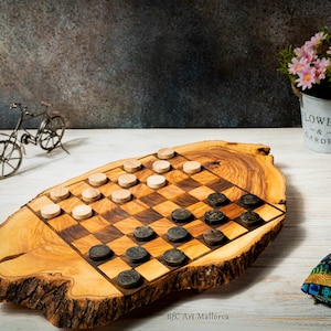 Handmade Checkerboard Live Edge Olive Wood, Checkerboard Rustic Wooden ...