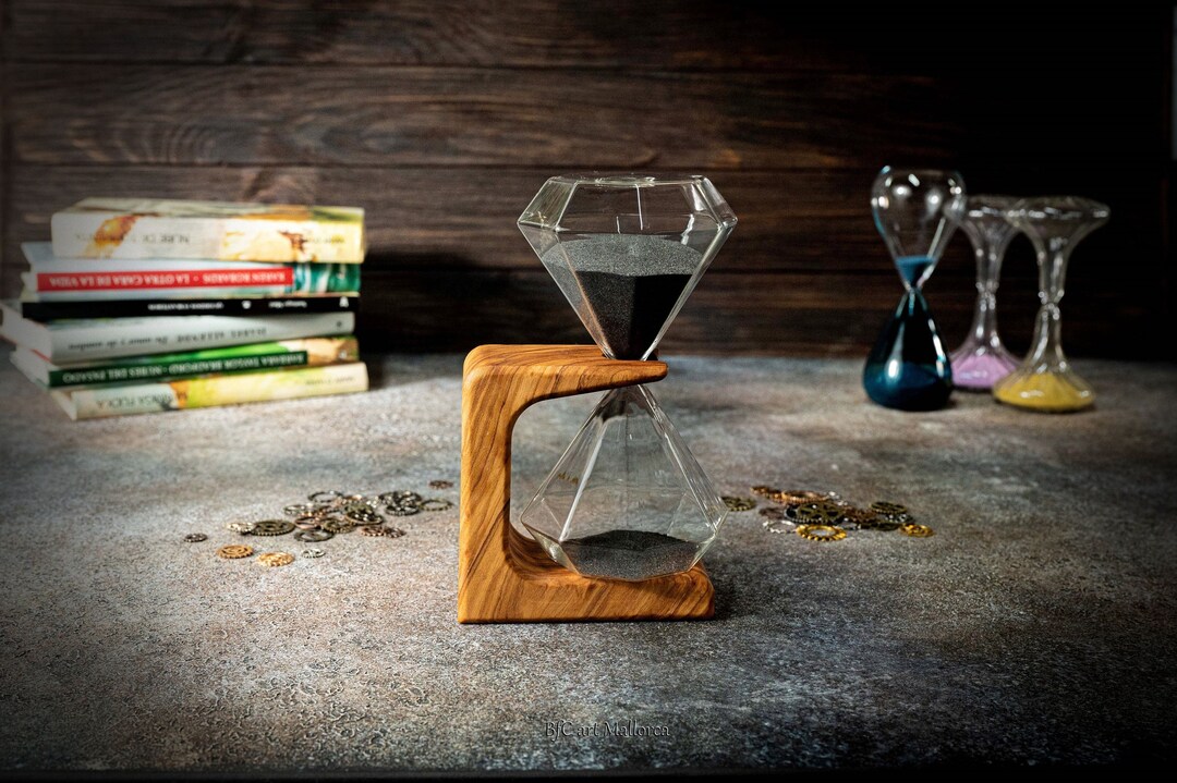 Handmade Olive Wood Stand With Black Sand Hourglass, 15 Minute Timer ...