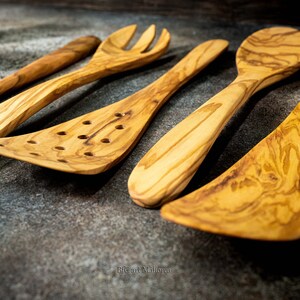 Olive Wood Kitchen Utensils Set of 5, Cooking Cutlery Olive Wood Set ...