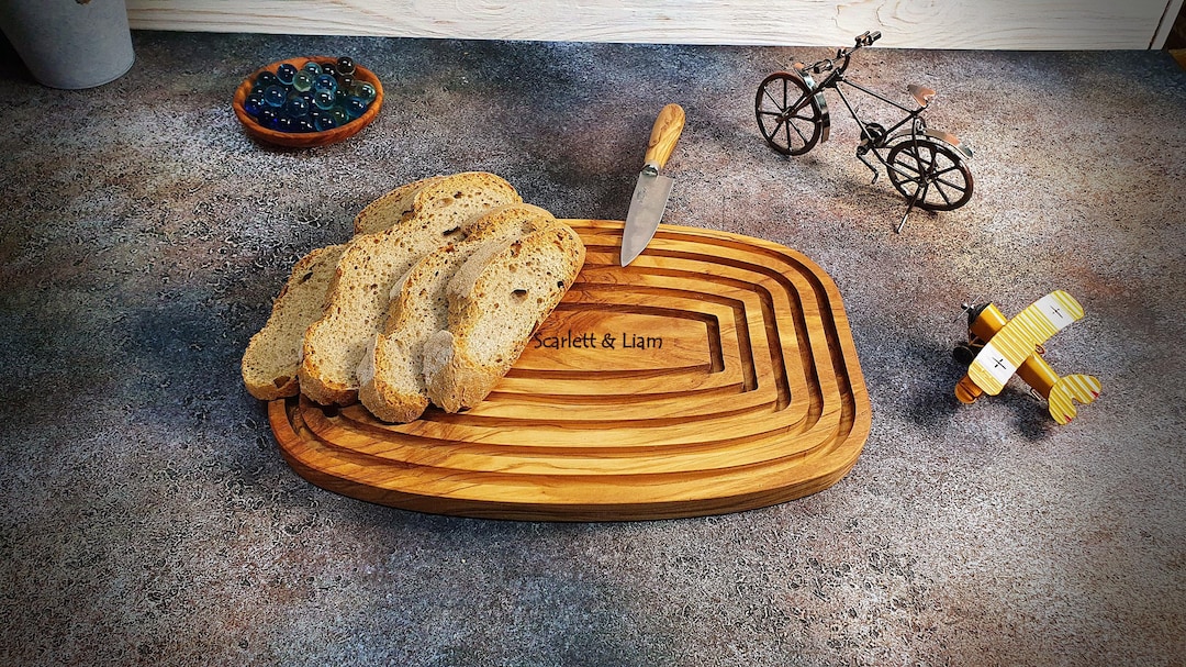 Handcrafted Olive Wood Bread Cutting Board - Solid Single Piece Design ...