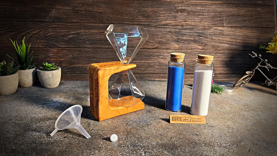Olive Wood Hourglass for Unity Sand Ceremony: Custom Engraved Wedding Sand Timer - Etsy