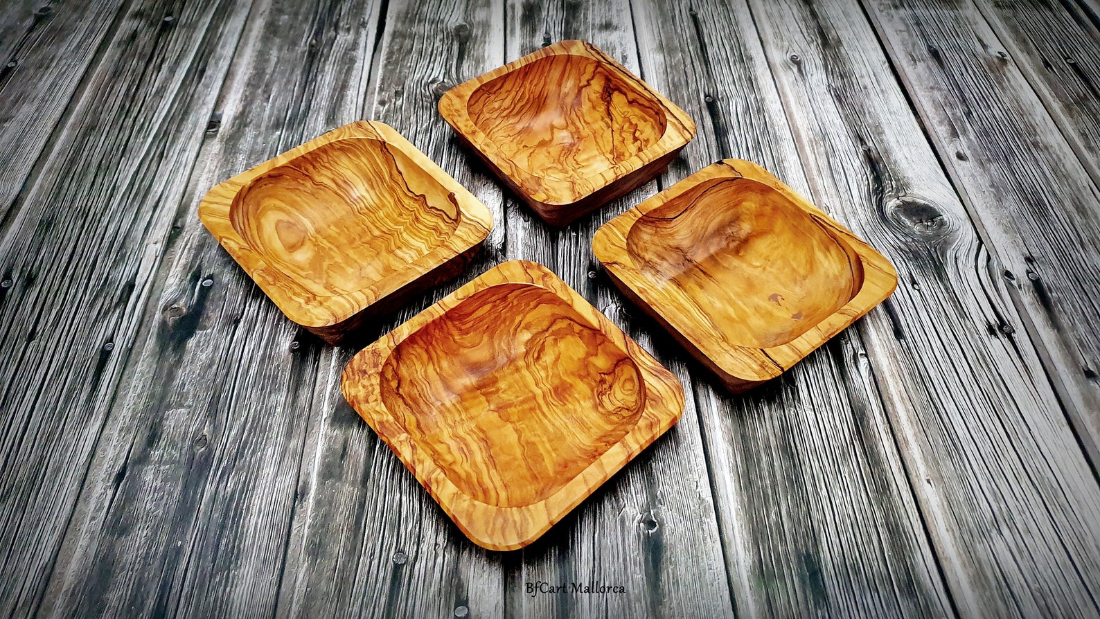 Square Bowl Olive Wood Set 4 Square Fruit Bowl Wood Tray | Etsy