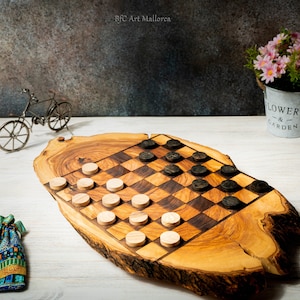 Handmade Checkerboard Live Edge Olive Wood, Checkerboard Rustic Wooden ...