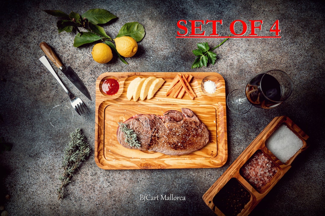 Set of 4 Steak Boards for Meat and Barbecues, Steak Plate Set With ...