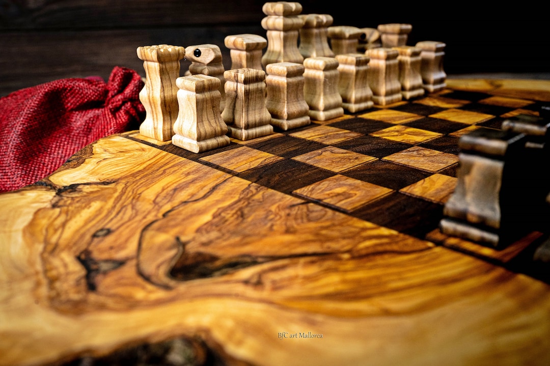 Olive Wood Chess Board Set, and Checkers Set Live Edge Chess Board ...